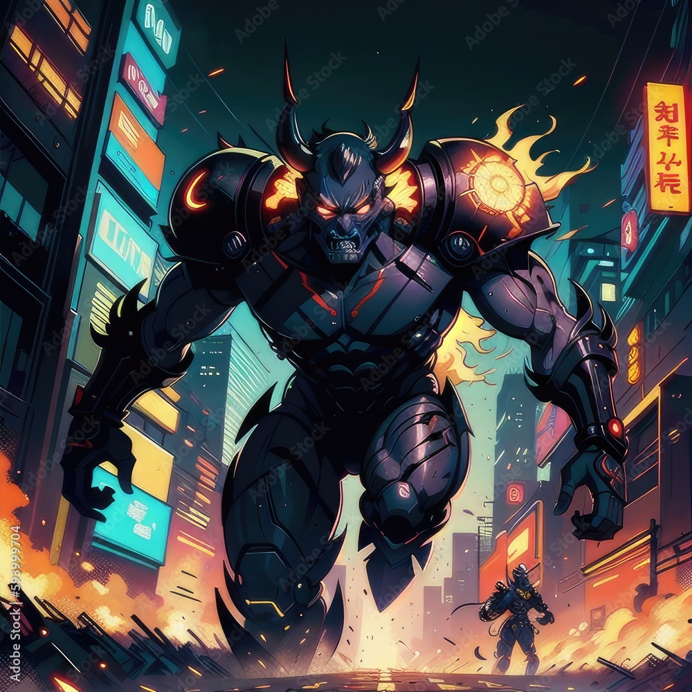Tokyo Cyber Oni: A Futuristic Artwork Featuring a Terrifying Oni ...