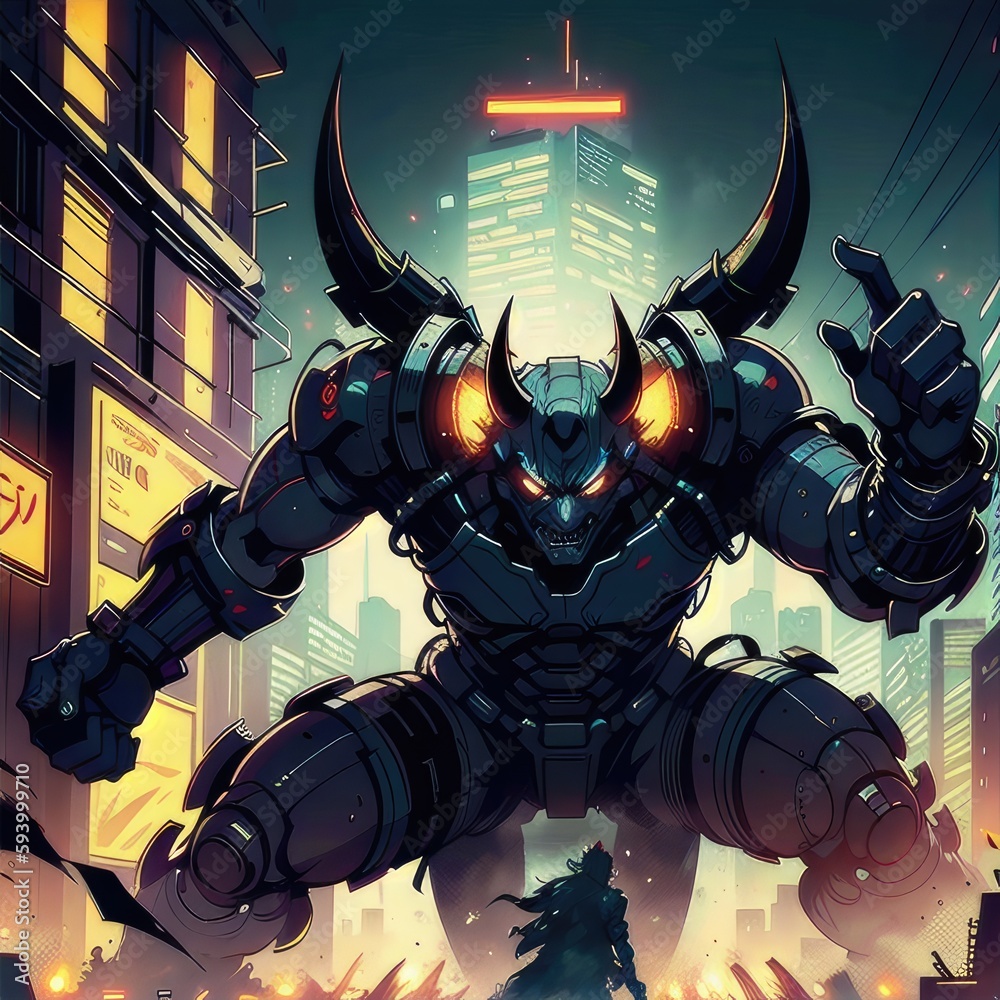 Tokyo Cyber Oni: A Futuristic Artwork Featuring a Terrifying Oni ...