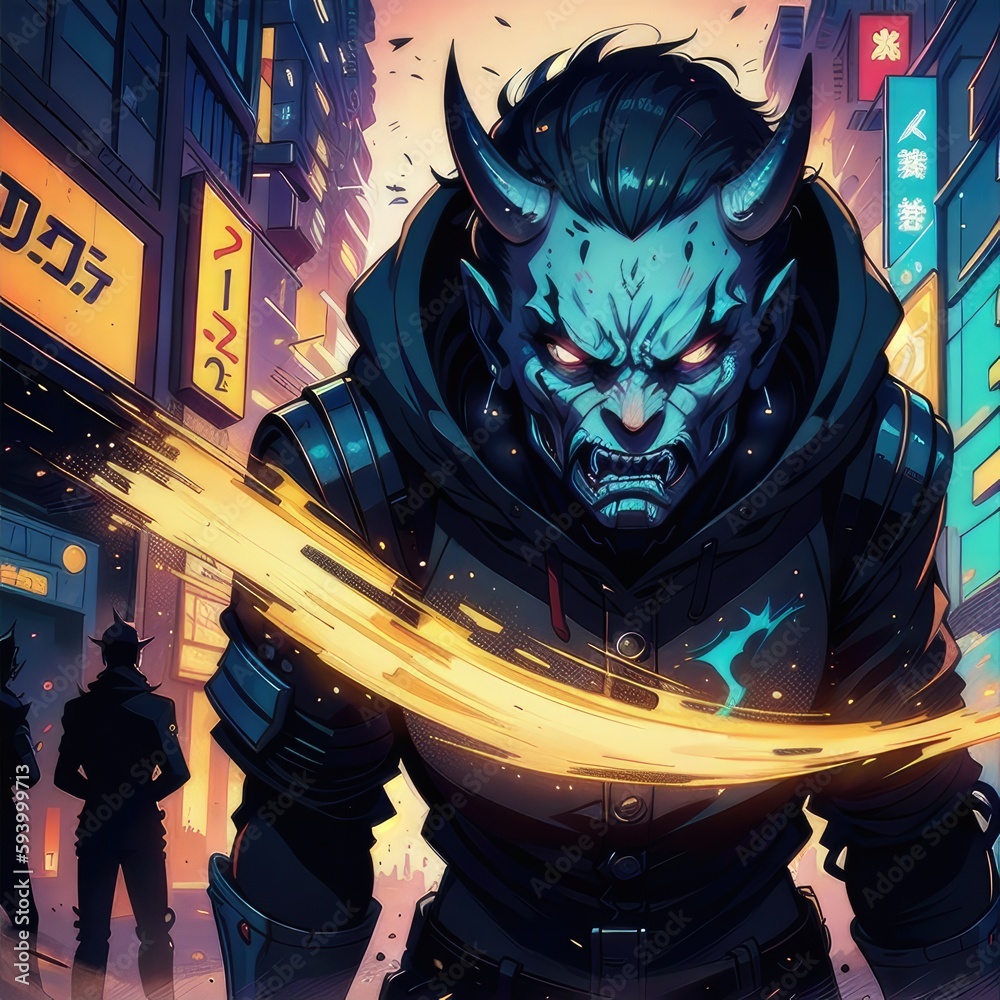 Tokyo Cyber Oni: A Futuristic Artwork Featuring a Terrifying Oni ...