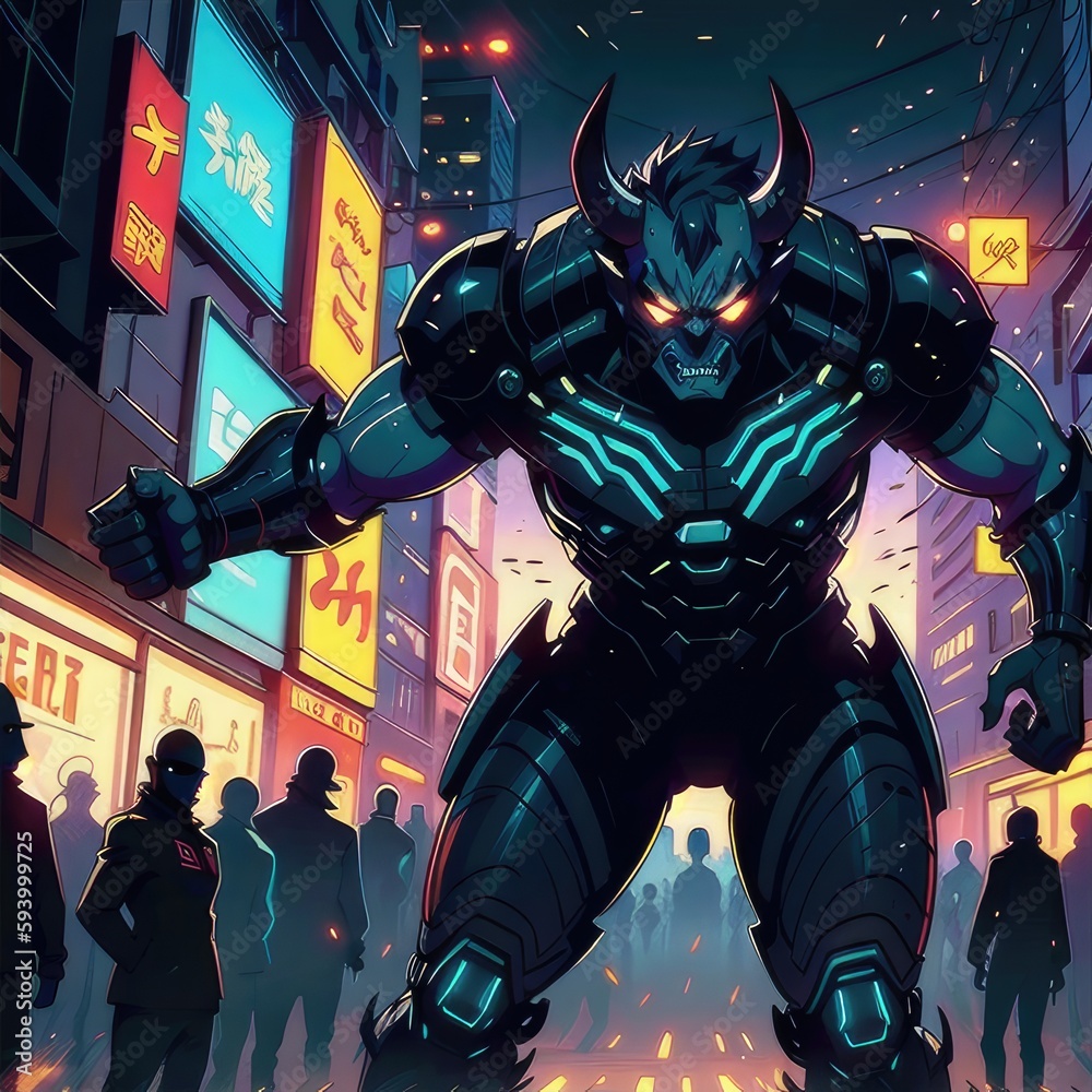 Tokyo Cyber Oni: A Futuristic Artwork Featuring a Terrifying Oni ...