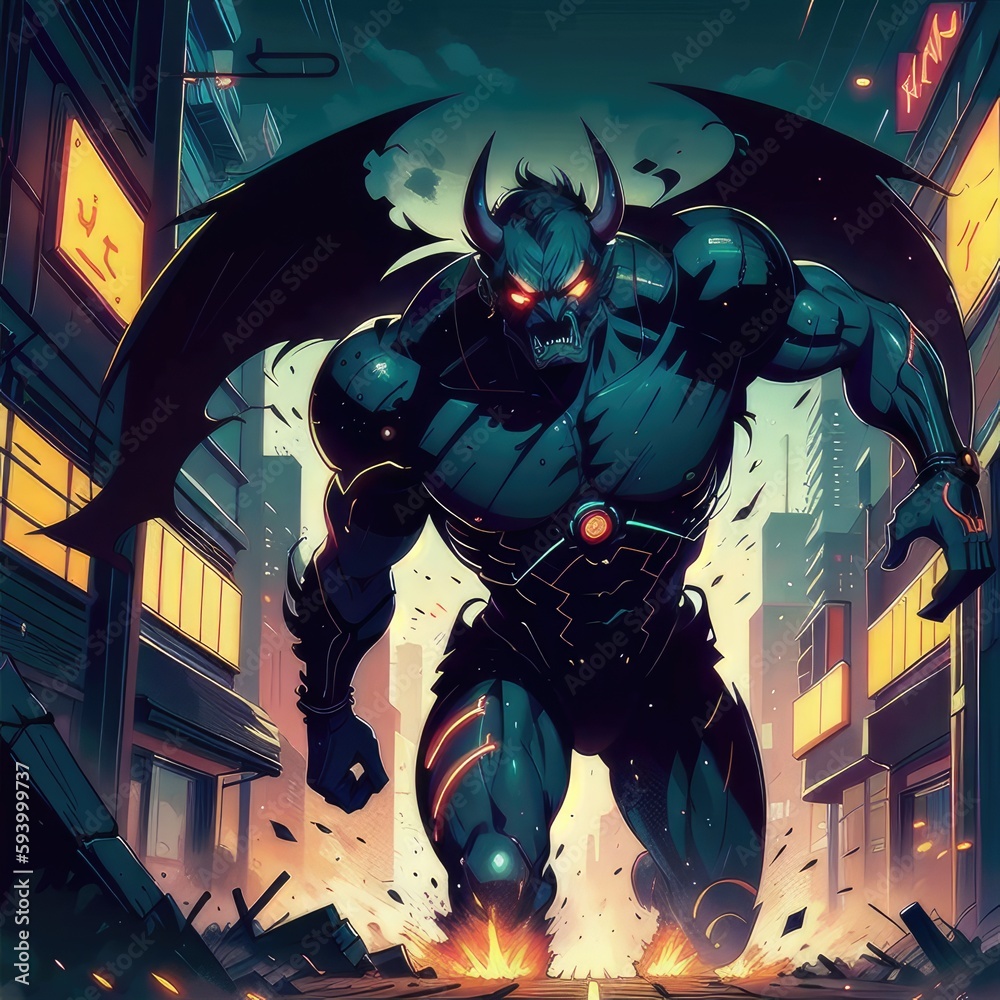 Tokyo Cyber Oni: A Futuristic Artwork Featuring a Terrifying Oni ...