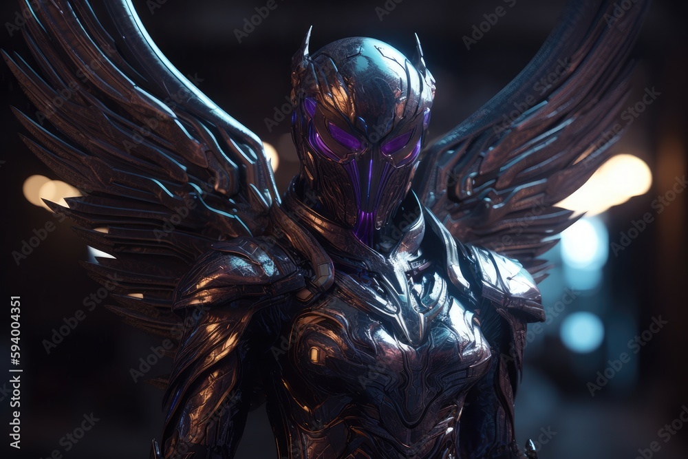 Cyber Seraph: A Futuristic Art Print of a Six-Winged Archangel in ...