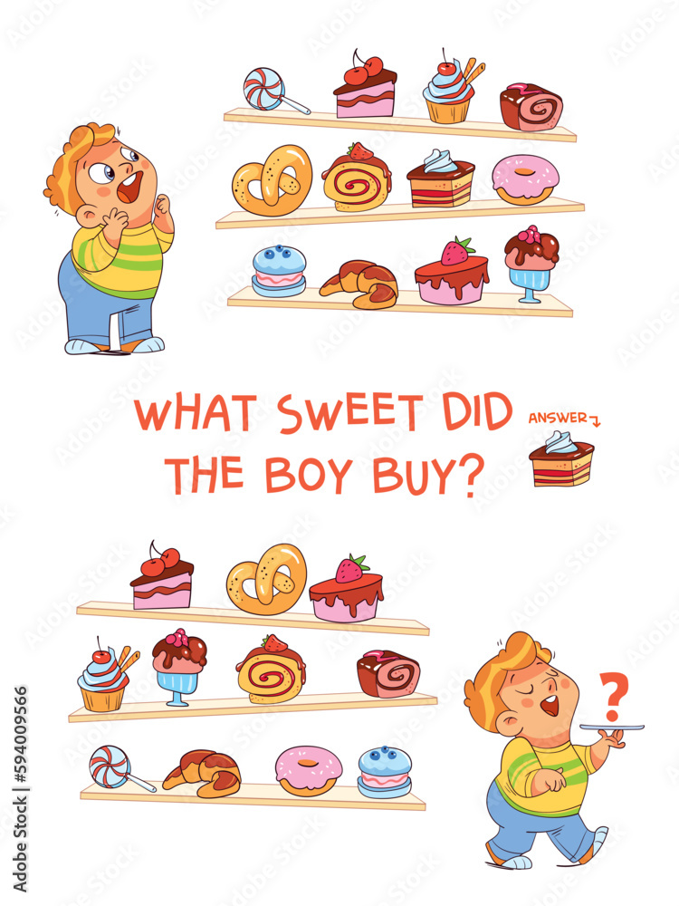 Find the differences puzzle game. What sweet did the boy buy. Find ...