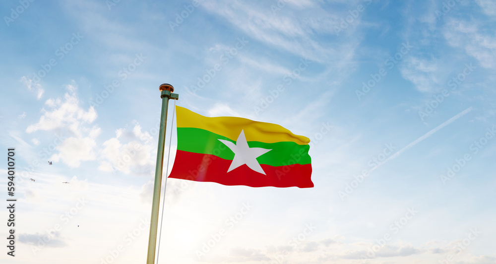 Burma flag. 3D realistic waving flag background. Flag of Myanmar burma ...