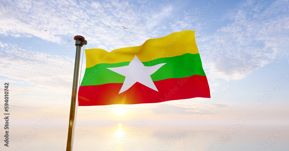 Burma flag. 3D realistic waving flag background. Flag of Myanmar burma ...