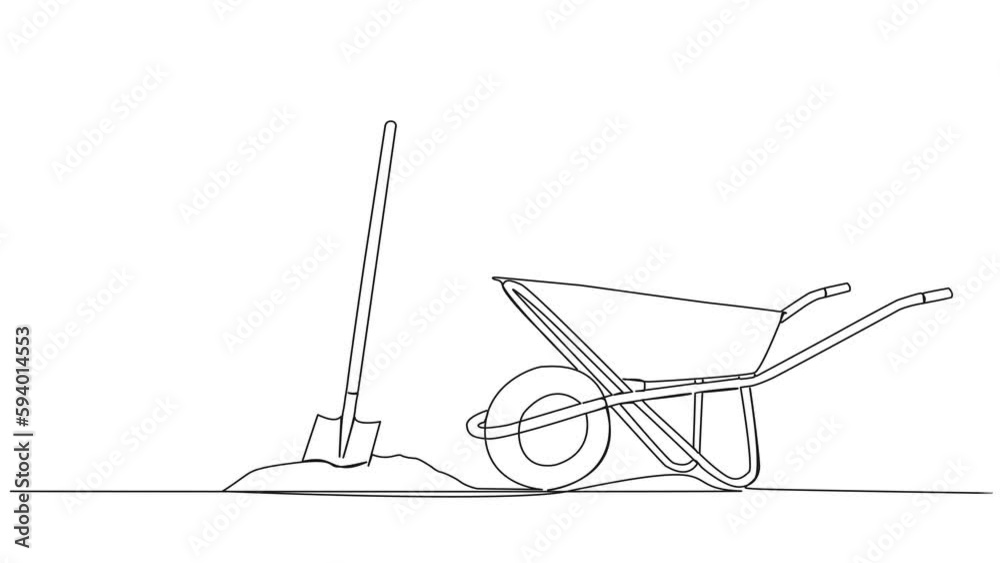 animated continuous single line drawing of shovel in pile of dirt and ...