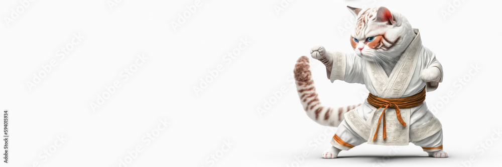 Karate cat. The cat is wearing a kimono. Stands in a fighting pose on a ...