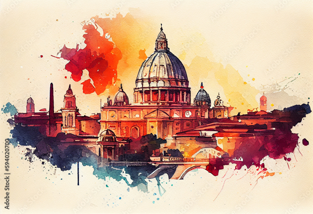 The Vatican City in Rome, Italy, with St. Peter's Basilica and colorful ...