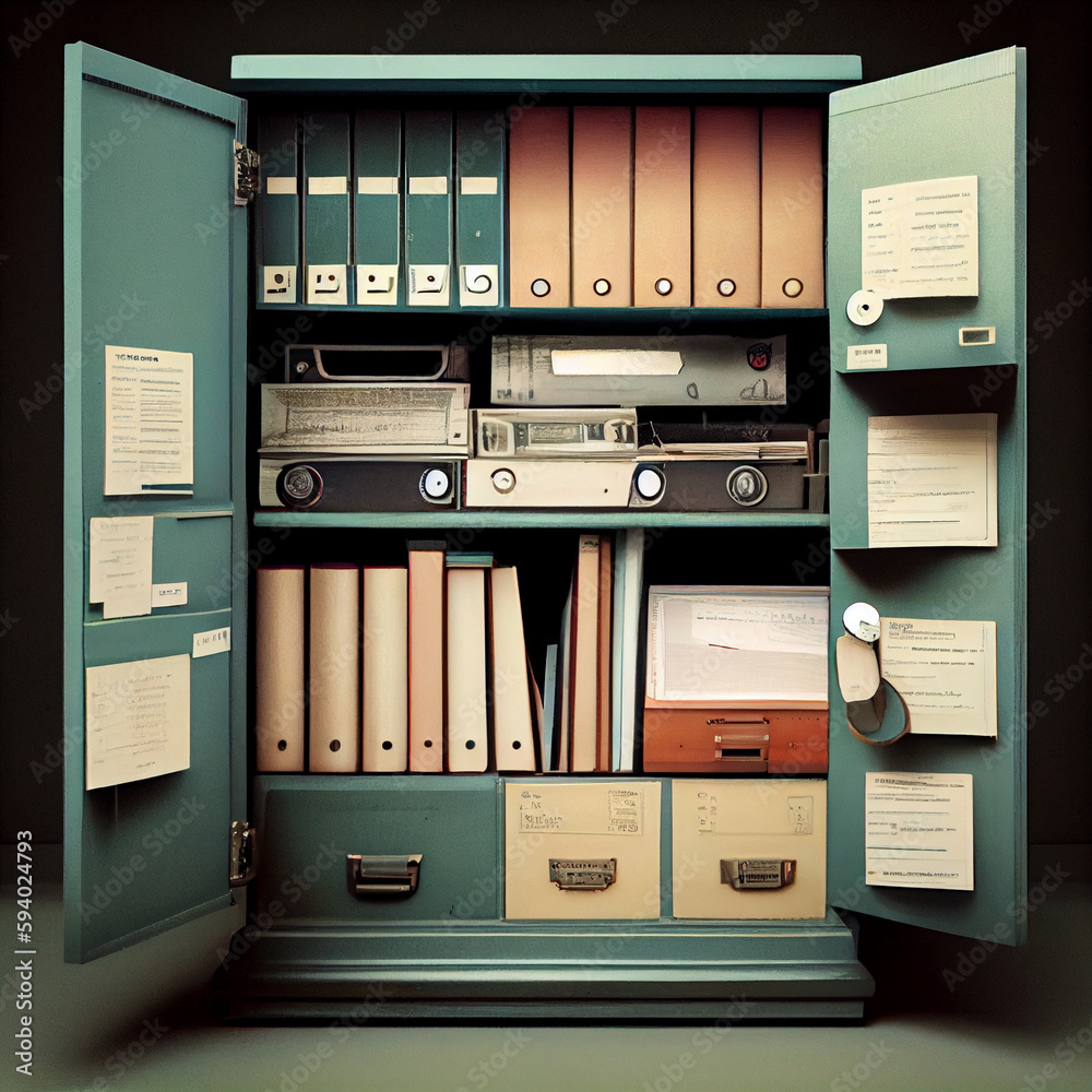 Wardrobe with drawers. Archiving; saving documents and workflow concept ...