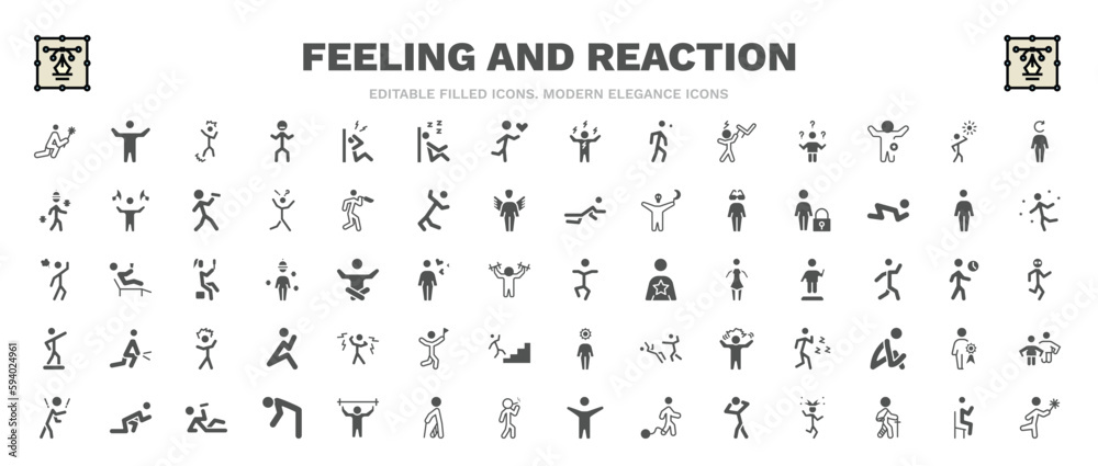 set of feeling and reaction filled icons. feeling and reaction glyph ...
