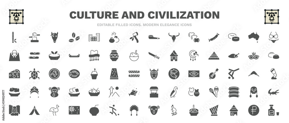 set of culture and civilization filled icons. culture and civilization ...