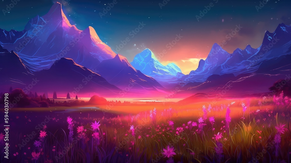 3D neon world, spring, a beautiful neon world with lots of colorful ...