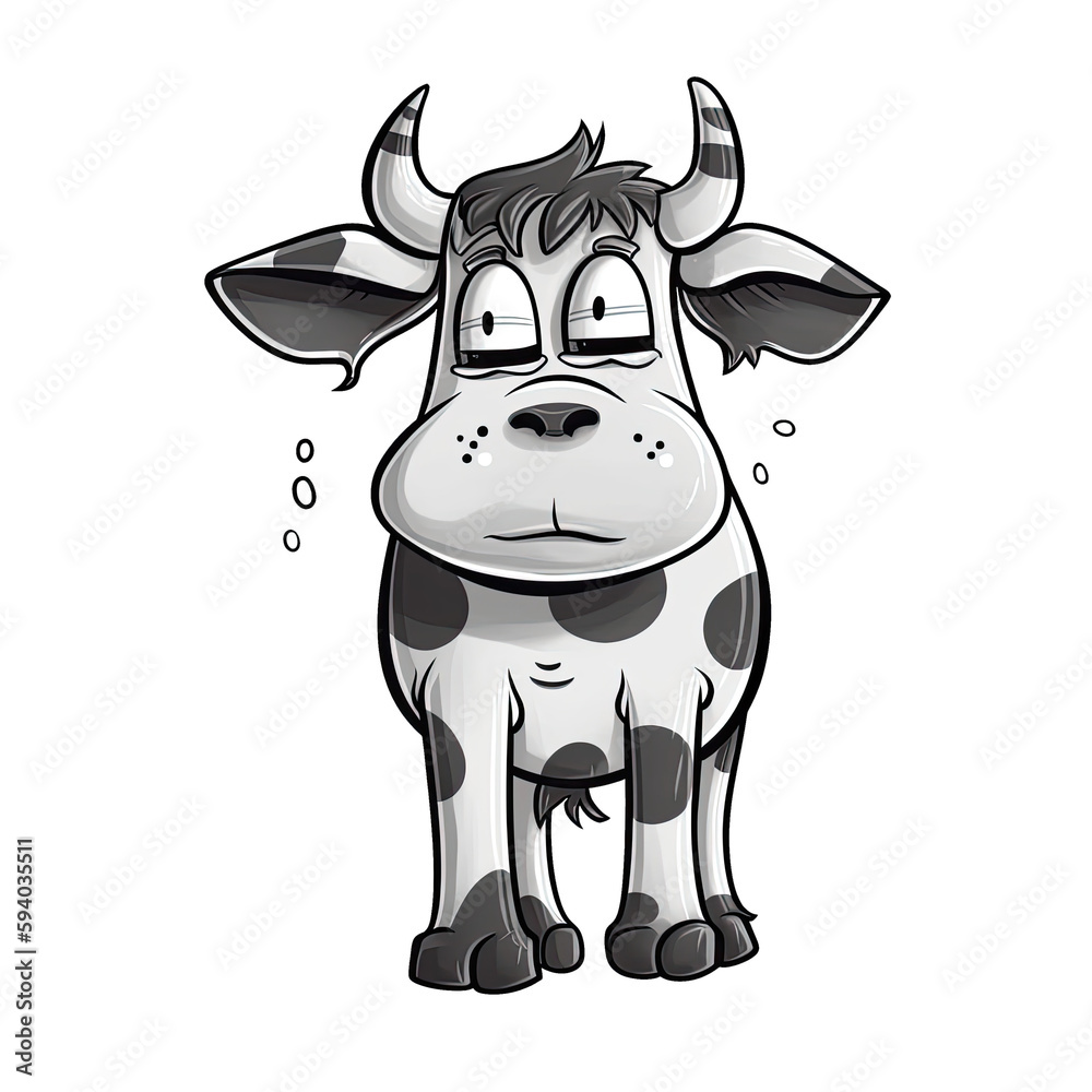 Sad Cow Sticker On Isolated Transparent Background, Png, Logo ...
