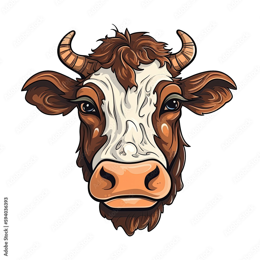 Proud Cow Face Sticker On Isolated Tansparent Background, Png, Logo ...