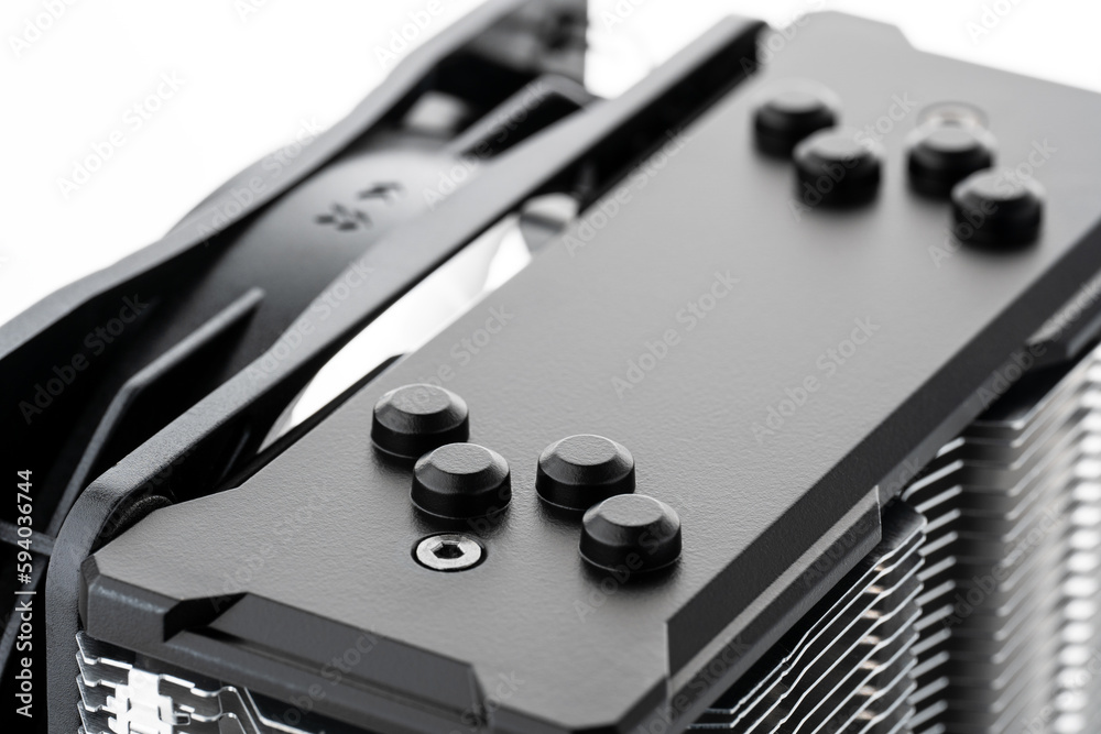 Cooler computer fan isolated on white. Active CPU cooler with large ...