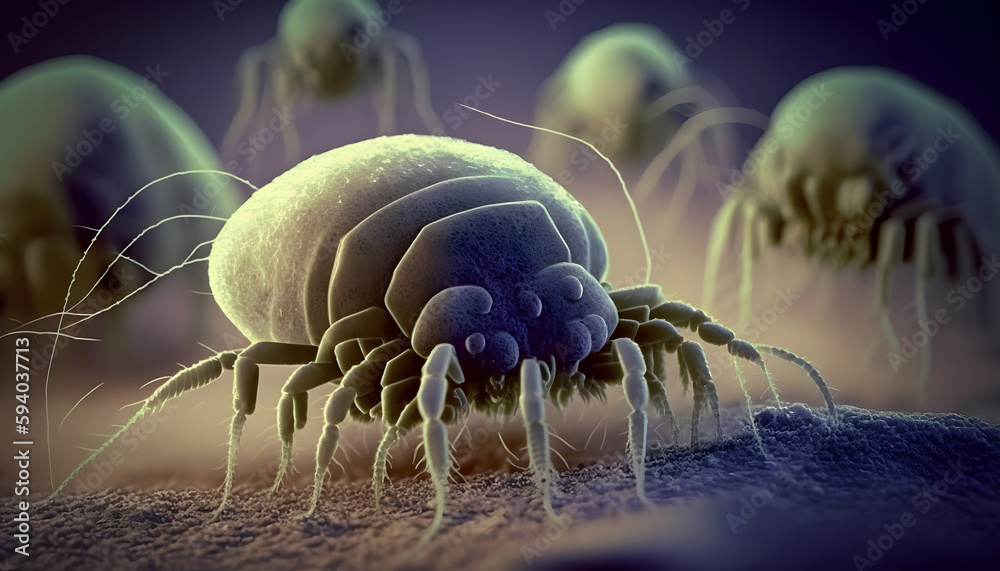 Microscopic photo house bed dust mite. Generation AI Stock Illustration ...