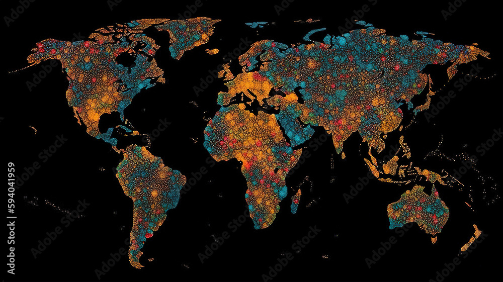 3d Pixel world map on black background. Generative Ai Stock ...