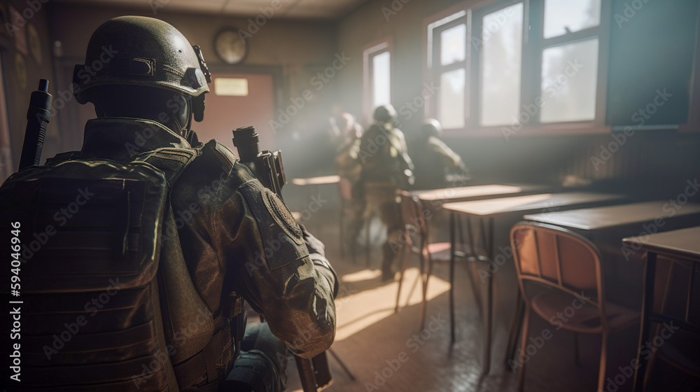 A Crisis at School, SWAT Team Members Enter Classroom to Protect and ...