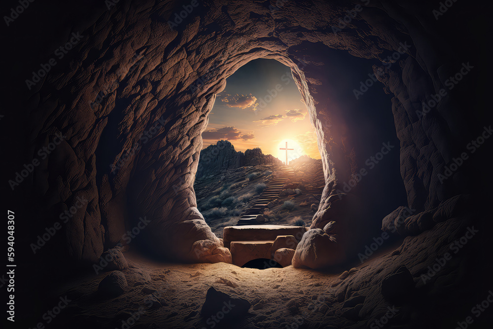 Empty Tomb At Sunrise - Resurrection Concept (ai generated) Stock ...