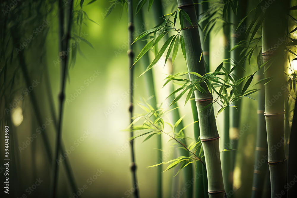 Fresh Bamboo Trees In Forest With Blurred Background (ai generated ...