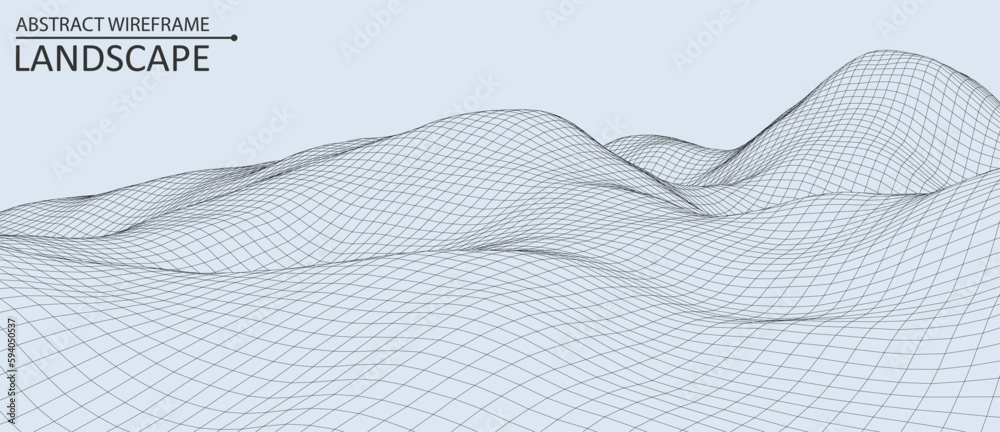 Vector wireframe 3d landscape. Technology grid illustration. Network of ...