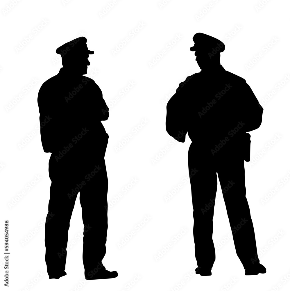 Policeman officers unit on duty vector silhouette illustration isolated ...