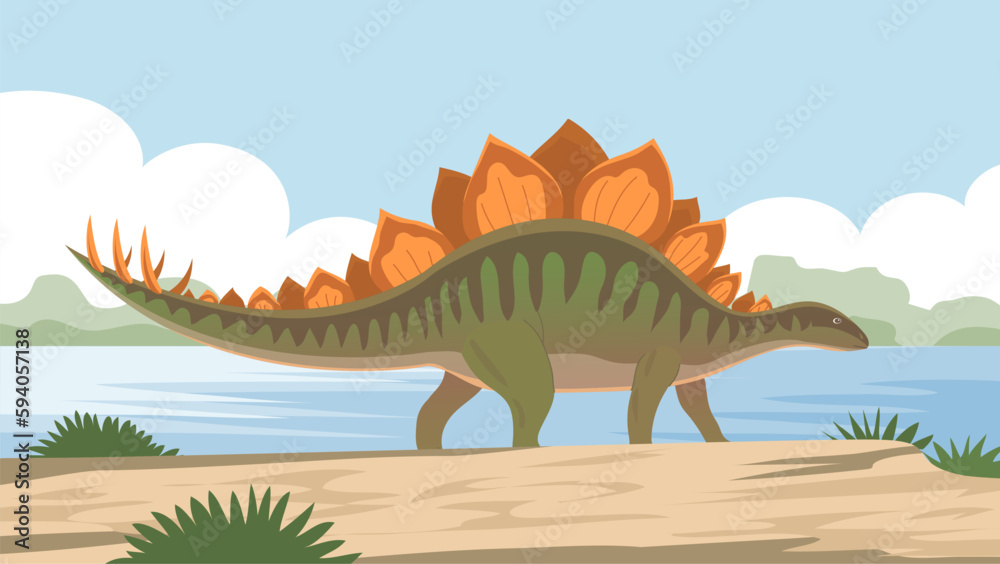 Stegosaurus with spikes on the tail. Herbivorous dinosaur of the ...