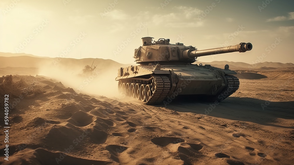 Powerful modern battle panzer tank. War crisis. 3D heavy military ...