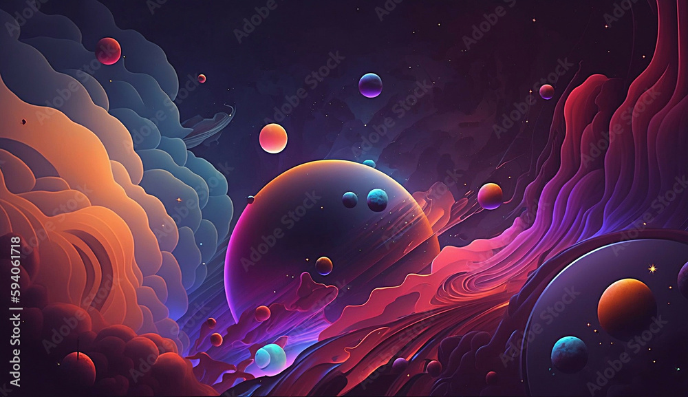 Planet and space neon abstract background retro new quality universal ...