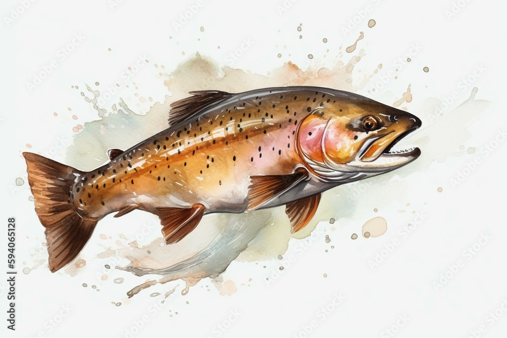 an illustration of a jumping trout with water splashes on transparent ...