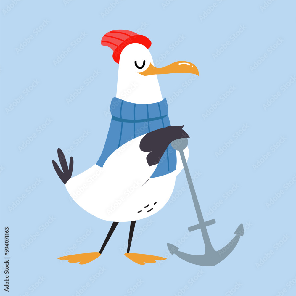 Vetor de Gull Character with Webbed Feet Wearing Sweater and Hat with ...