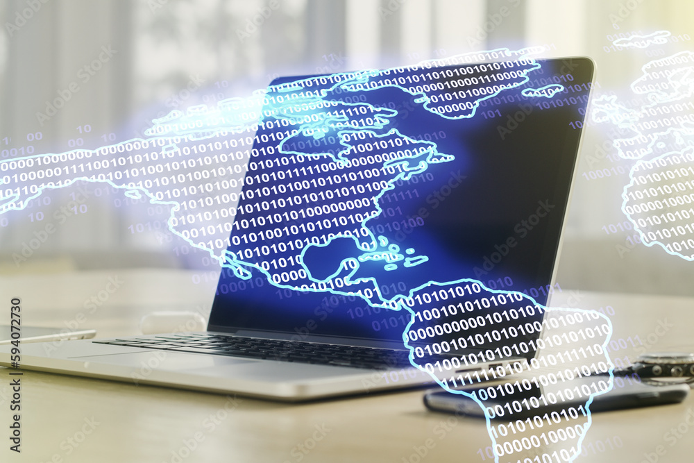 Digital America map on modern computer background, global technology ...