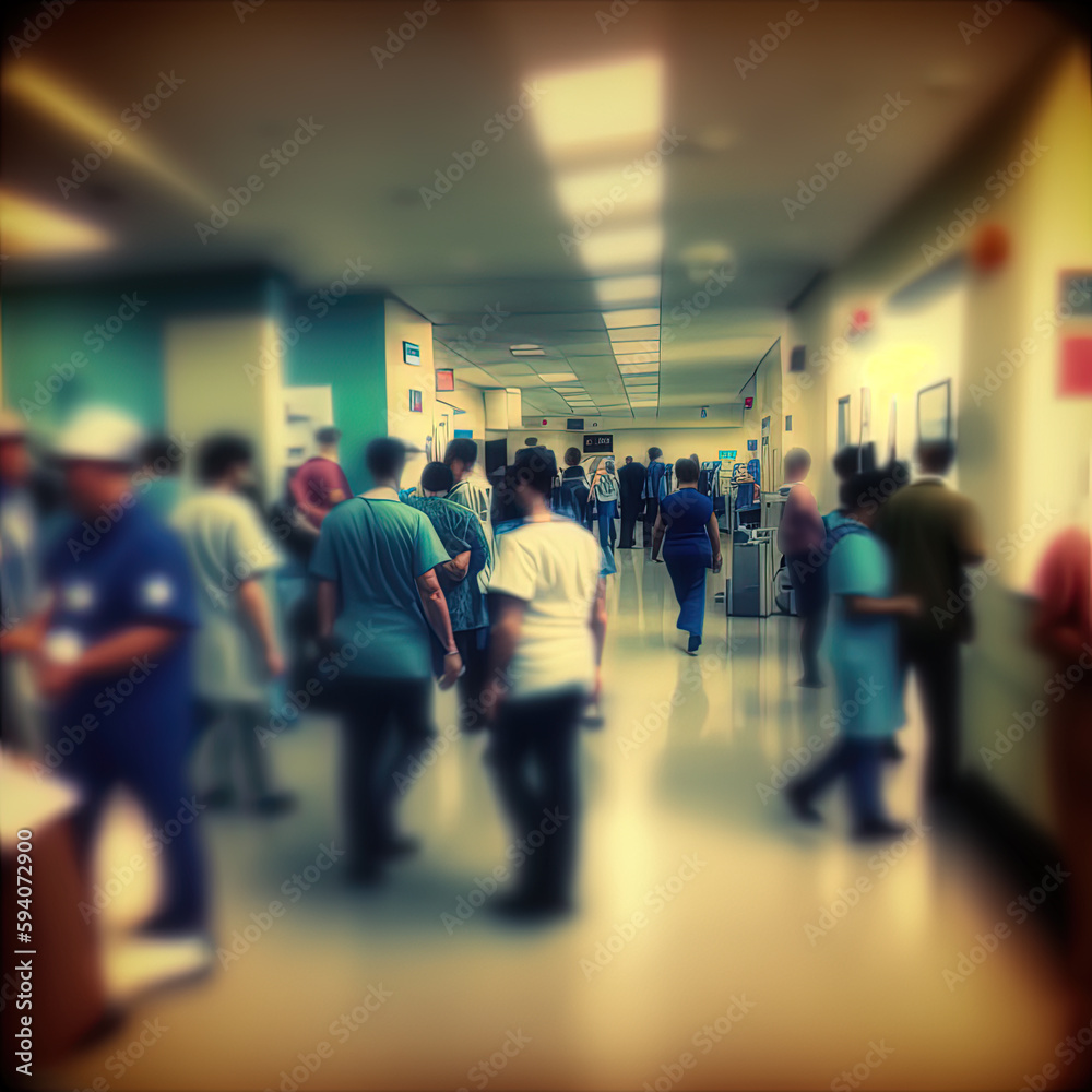 A bokeh image of a very busy hospital corridor. Generative AI. Stock ...