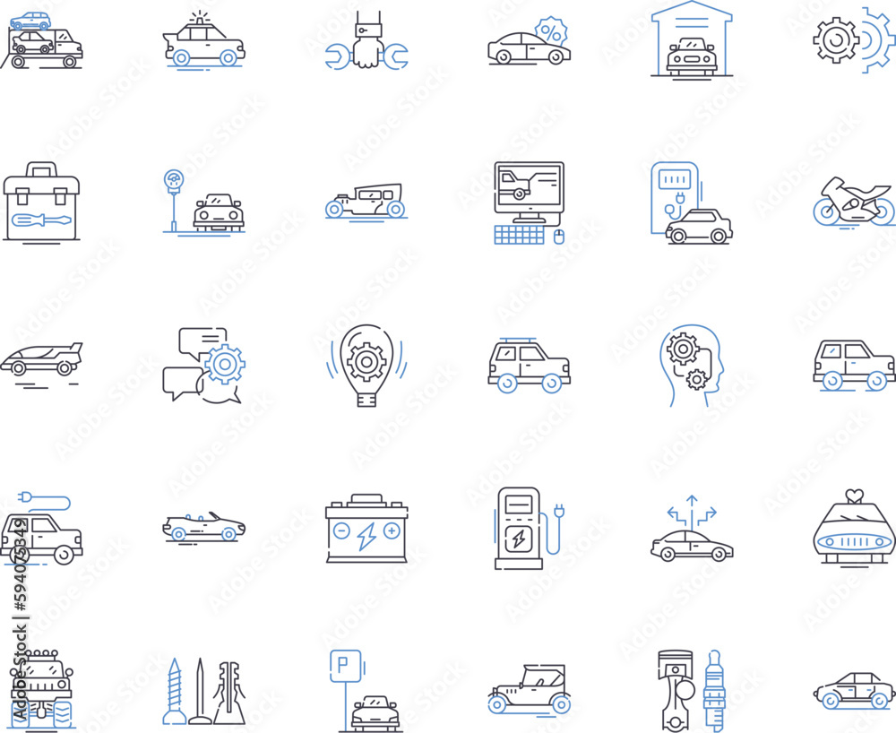 Vehicle inspection line icons collection. Safety, Testing, Examination ...