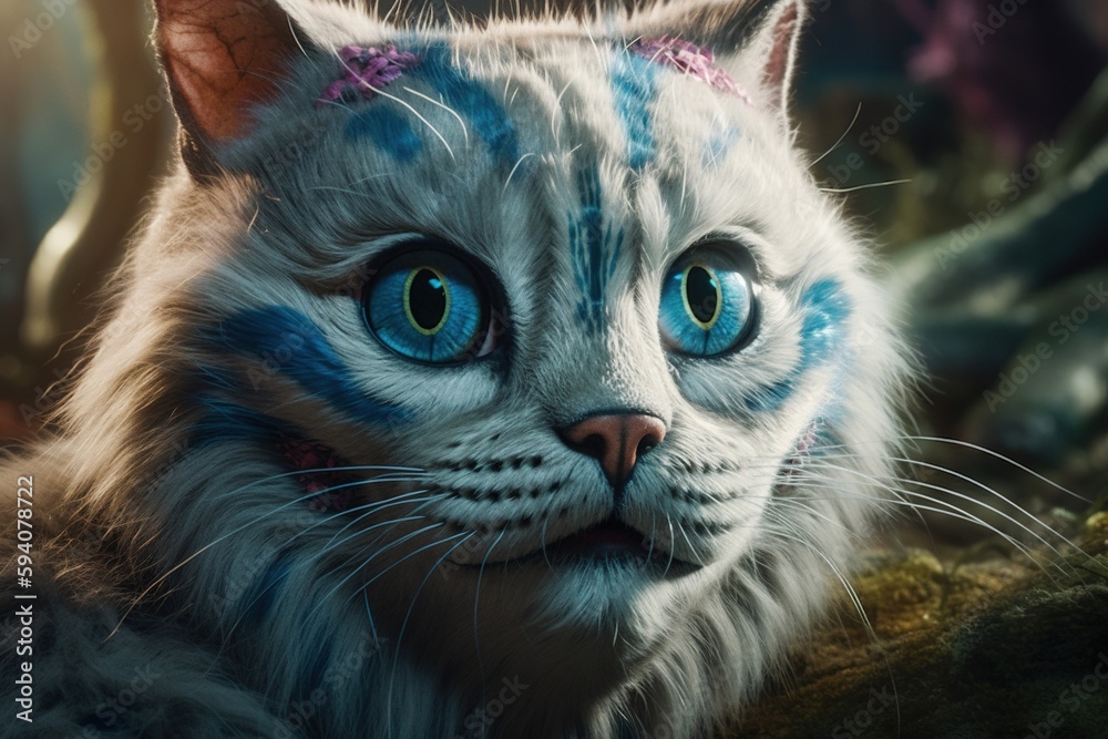 Alice in Wonderland. Cheshire cat white rabbit, Alice in blue dress ...