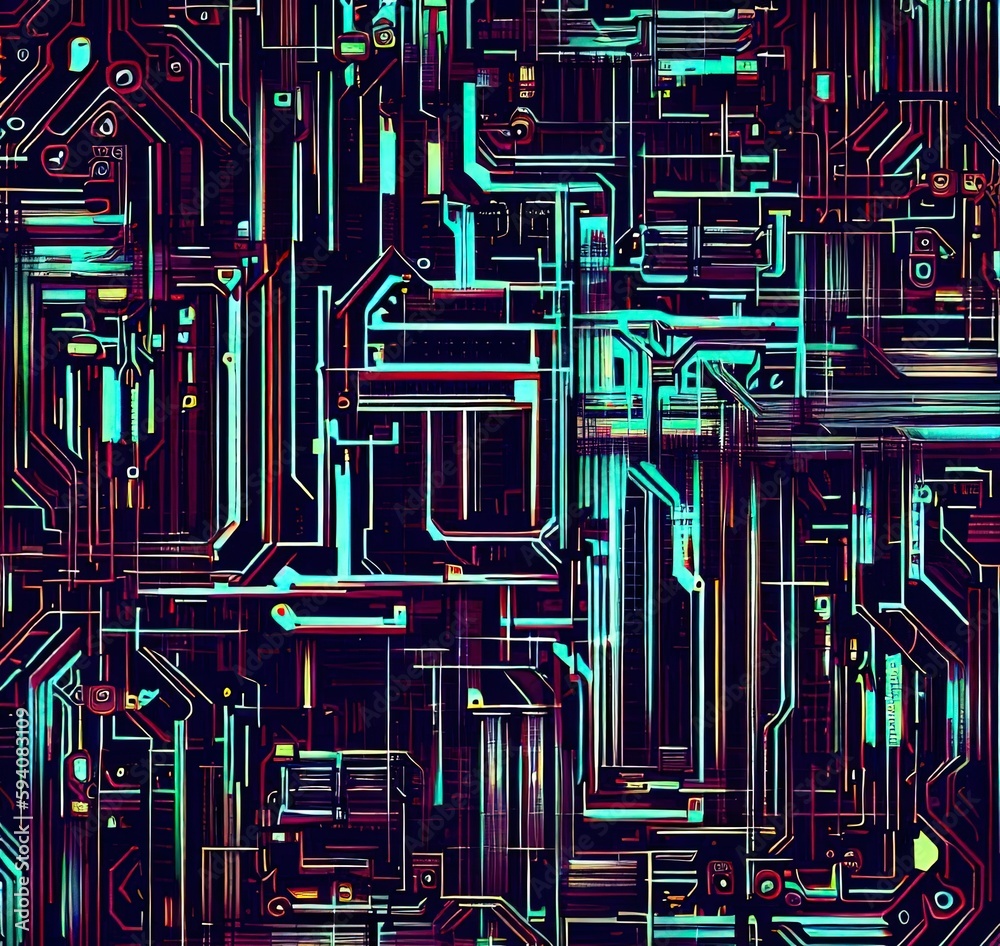 Digital lines painting illustration cyberpunk futuristic style ...