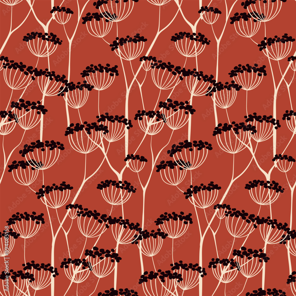 Seamless floral pattern with sketchy plants. Art print, vintage ...