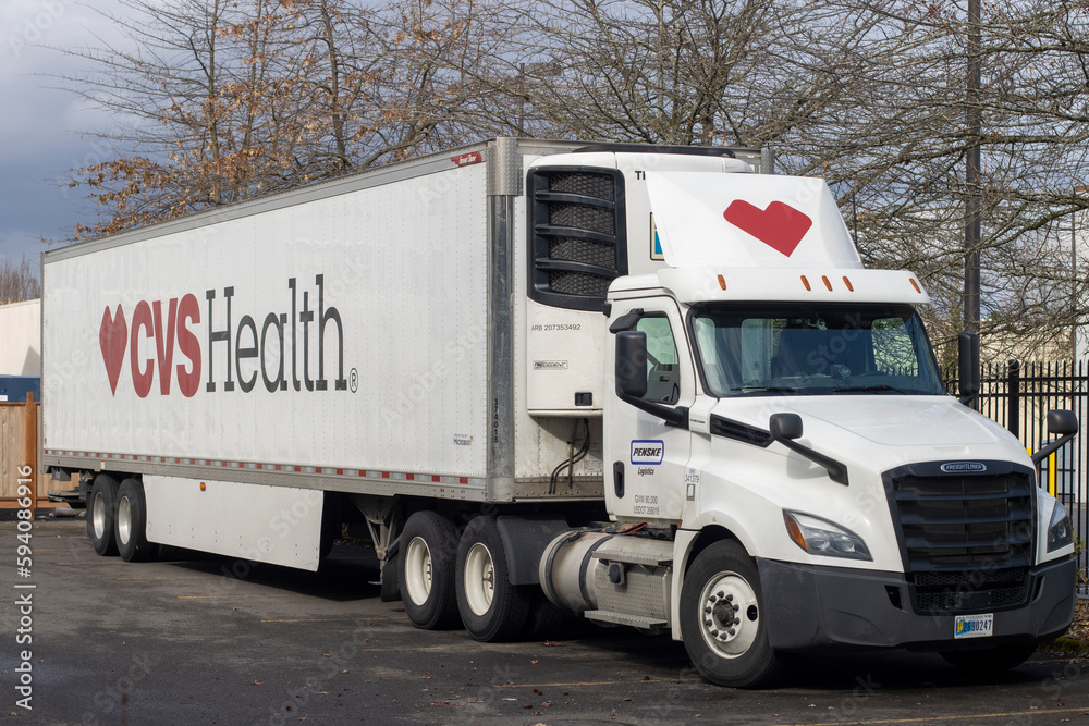 Portland, OR, USA - Mar 15, 2023: CVS Health logo is seen on a Penske ...
