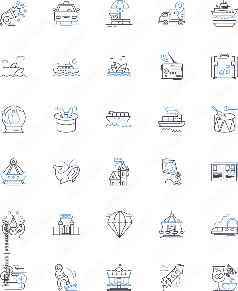 Vecteur Stock Roaming nomads line icons collection. Wanderlust ... Vecteur Stock Roaming nomads line icons collection. Wanderlust ...