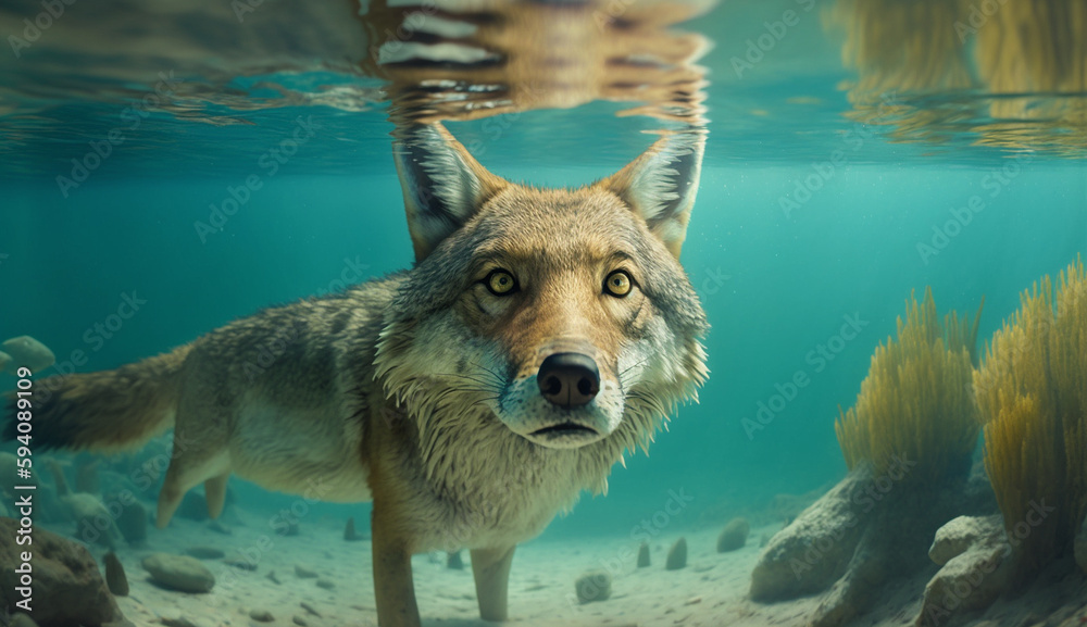 Coyote animals that drown under underwater AI Generated Stock ...