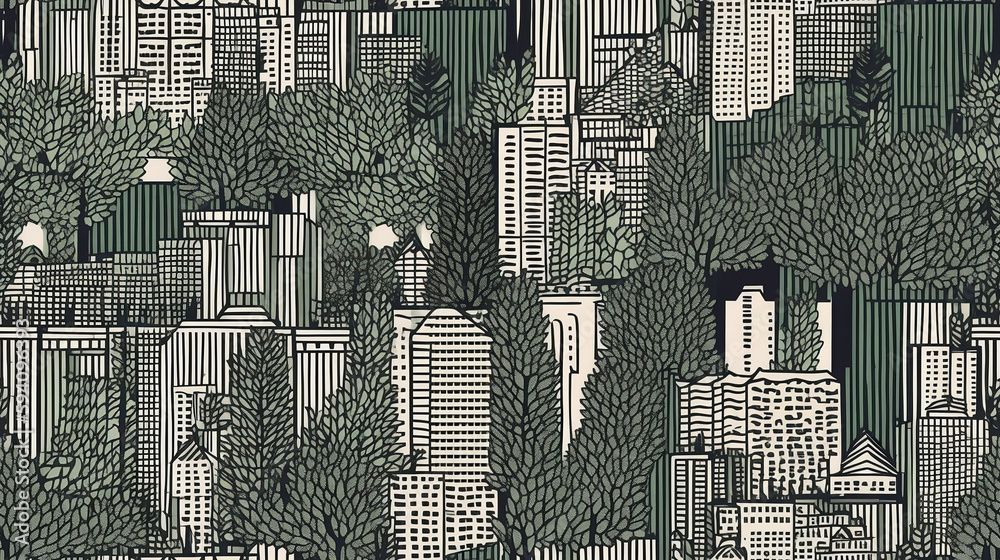 Cityscape merge into colossal trees, creating a unique urban-forest ...