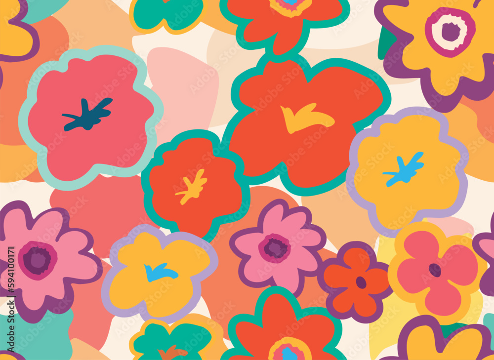 simple vibrant flat color floral pattern. flat design perfect for ...