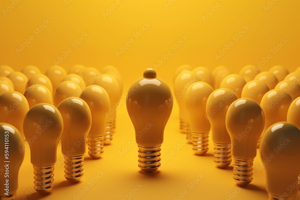 Light bulb bright outstanding among lightbulb on yellow background ...