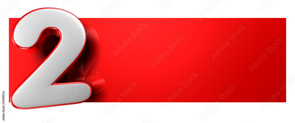 Number 2 over a red text box 3D illustration. Advertising signs ...