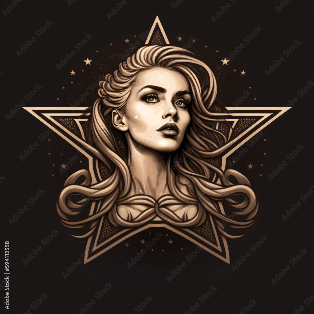 girl on a star logo isolated on a black background Generative Ai Stock ...