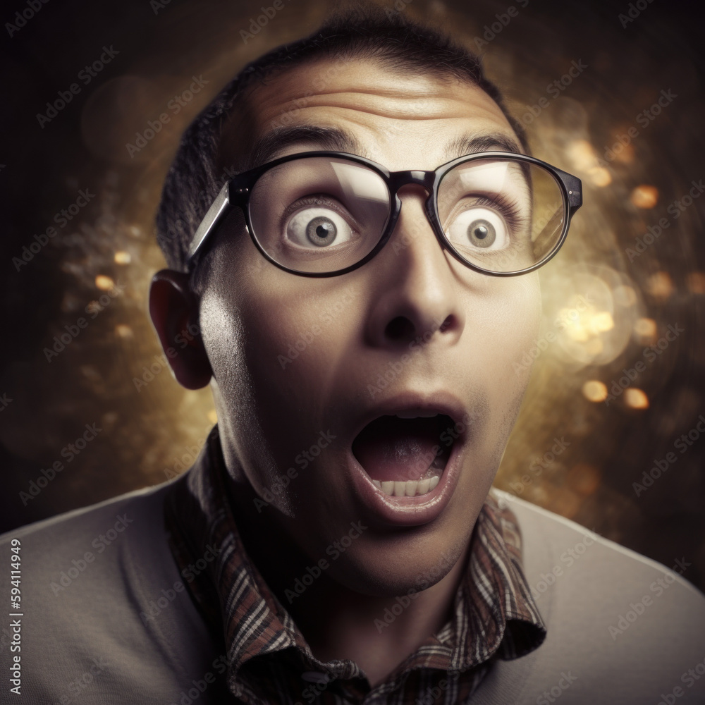 Shocked Man with Glasses Close-Up Realistic Photo Art Created with ...