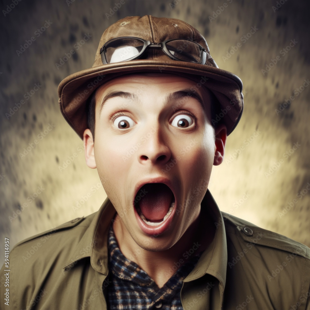 Shocked and Worried Man Close Up Realistic Photo Art - Emotions and ...