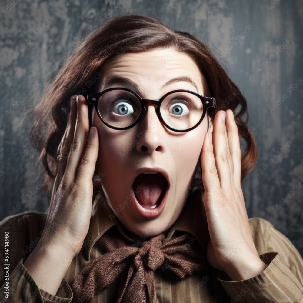 Surprised Woman Holding Her Hands Up to Her Face Realistic Photo Art ...
