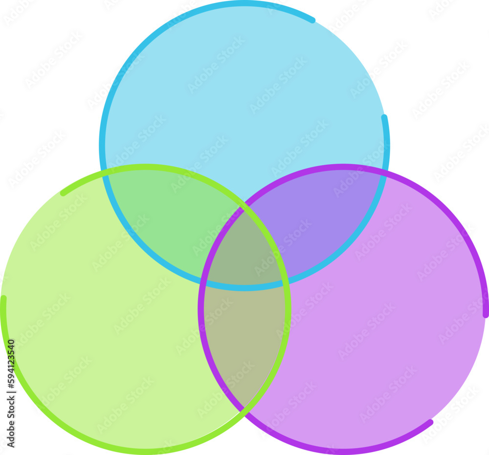 Venn Diagram Three Circles with Borders Overlapping Stock Vector ...