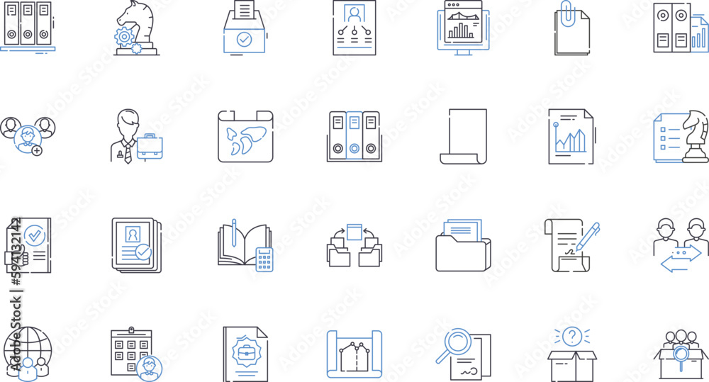 Official records line icons collection. Archives, Documentation ...